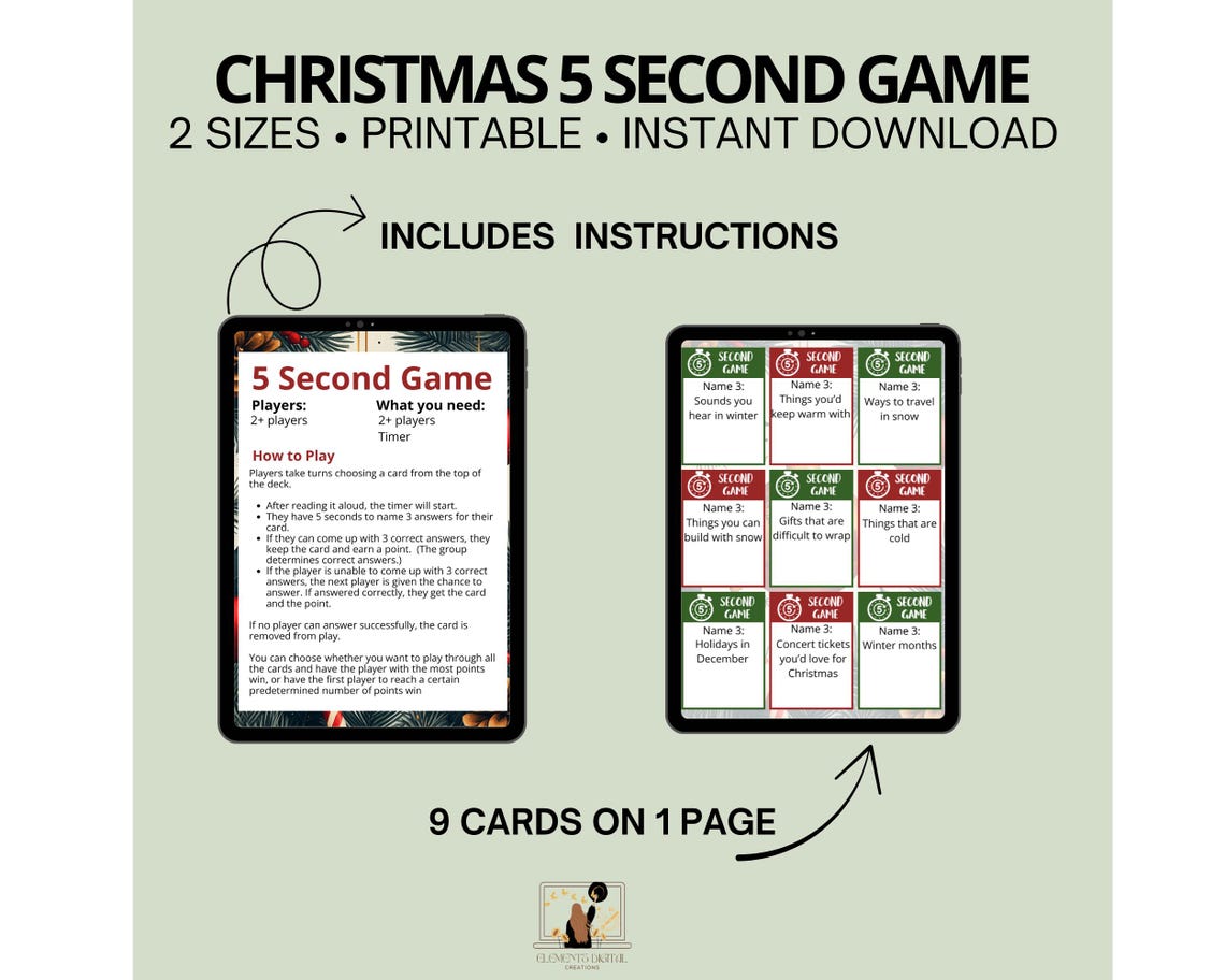 Christmas 5 Second Game Printable: Holiday Family Party (PDF Download ...