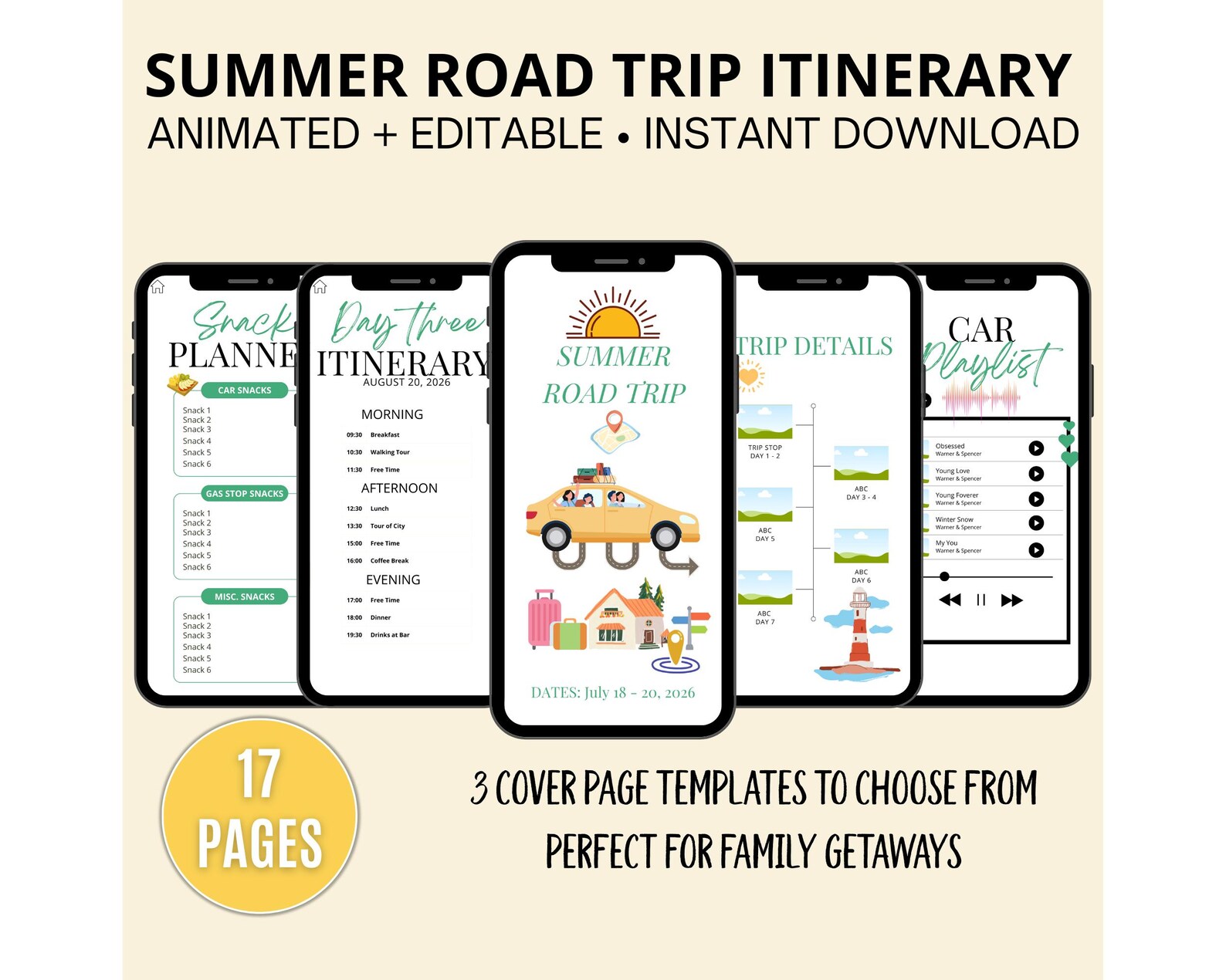 Animated Summer Road Trip Itinerary Template: Editable Canva Trip ...