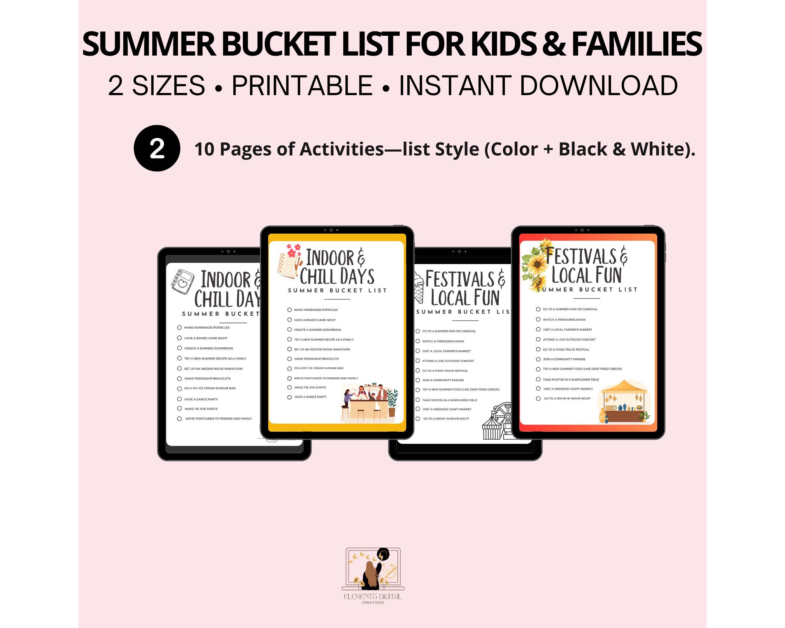 Summer Bucket List for Kids & Families, Summer Adventures Printable ...