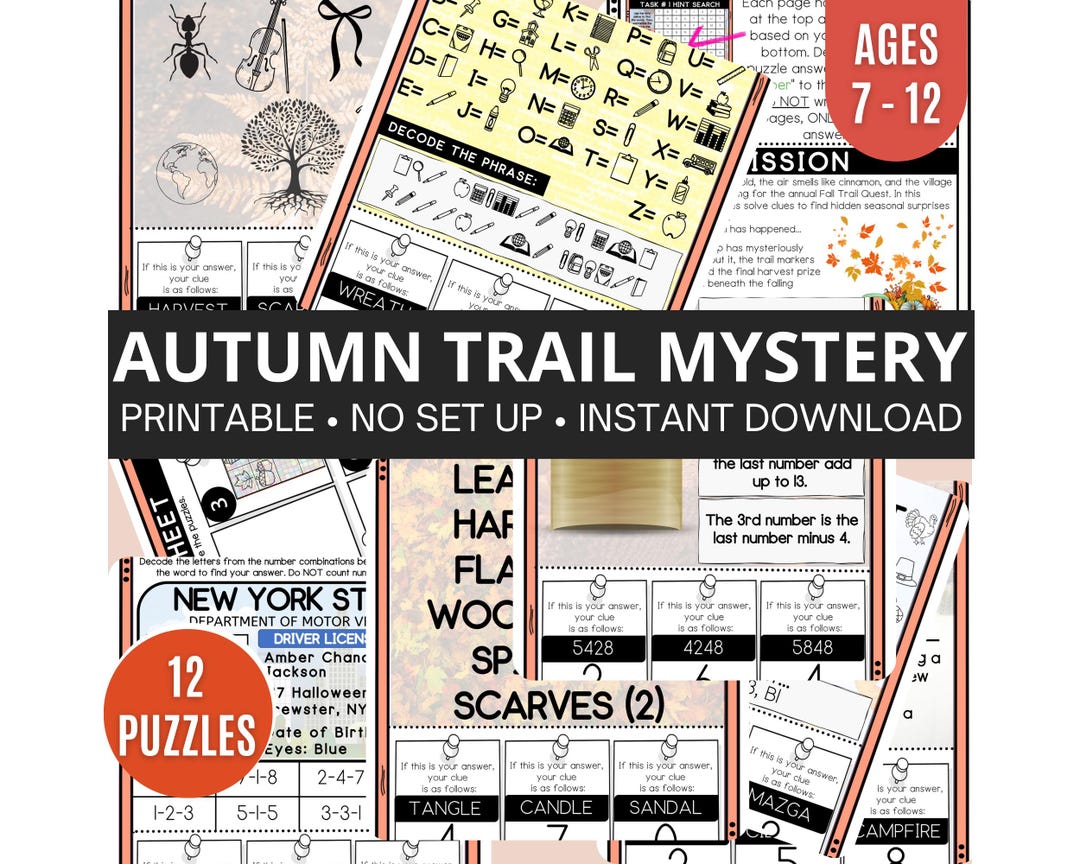 Fall Escape Room for Kids: Autumn Trail Mystery Printable Game (ages 7 ...