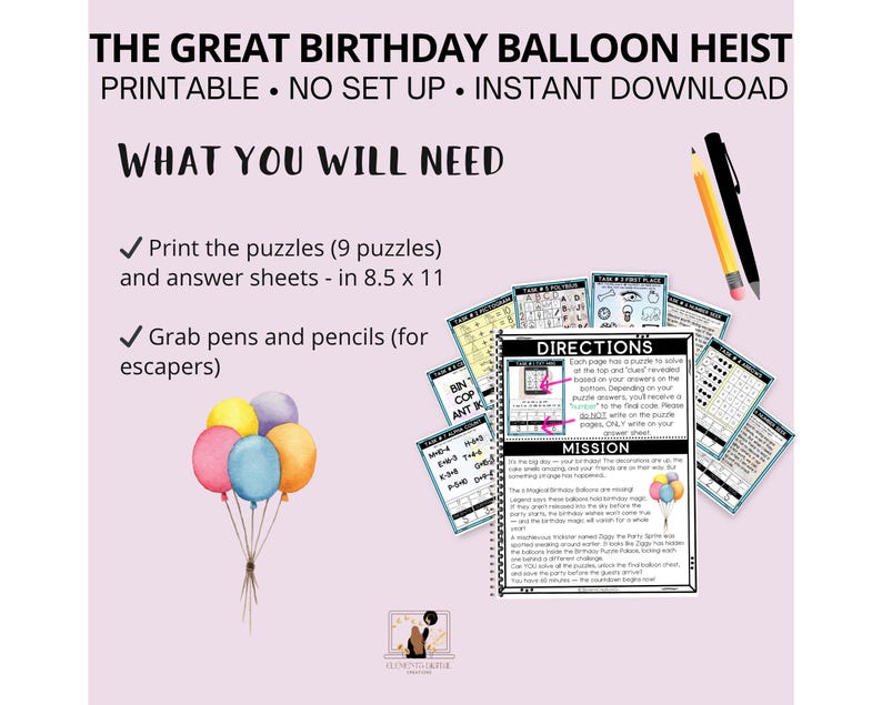 Birthday Escape Room Game: Printable Puzzle Adventure (ages 7-12) (PDF ...