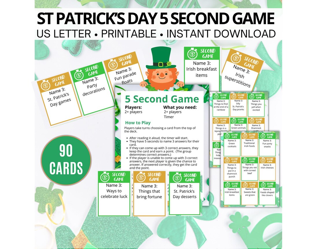 5 Second St. Patricks Day Game, Printable Party Game for Friends ...