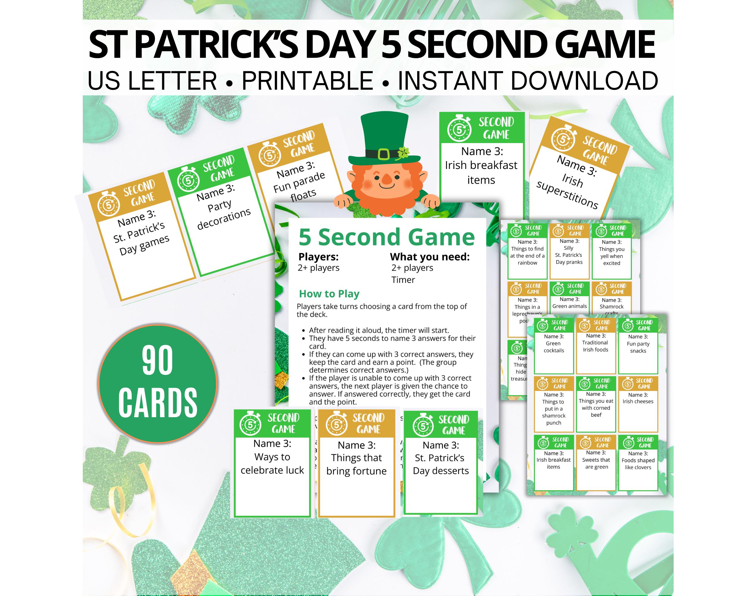 5 Second St. Patricks Day Game, Printable Party Game for Friends ...