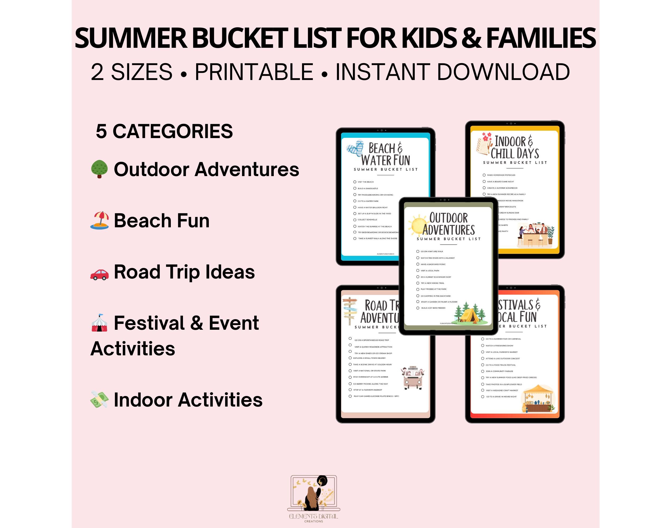Summer Bucket List for Kids & Families, Summer Adventures Printable ...