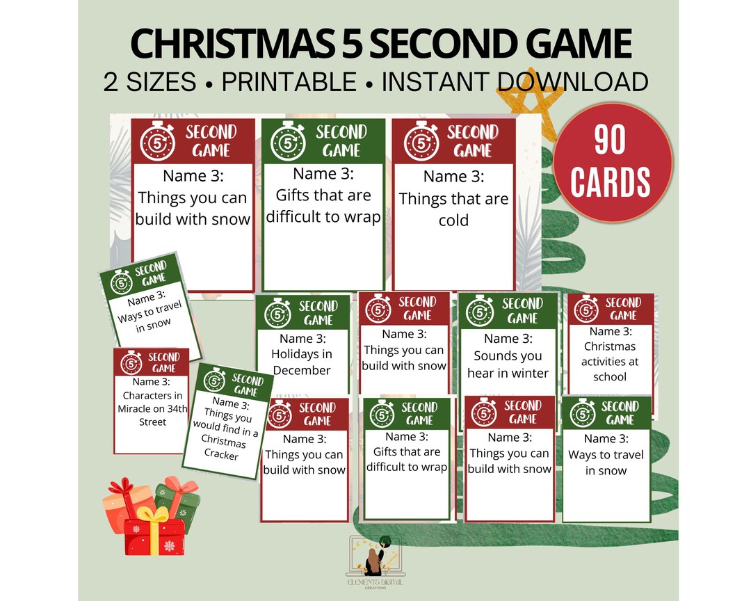 Christmas 5 Second Game, Printable Games, Holiday Party Game for ...
