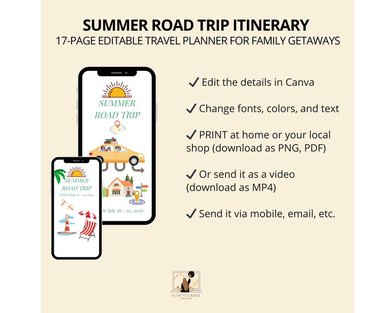 Animated Summer Road Trip Itinerary Template: Editable Canva Trip ...