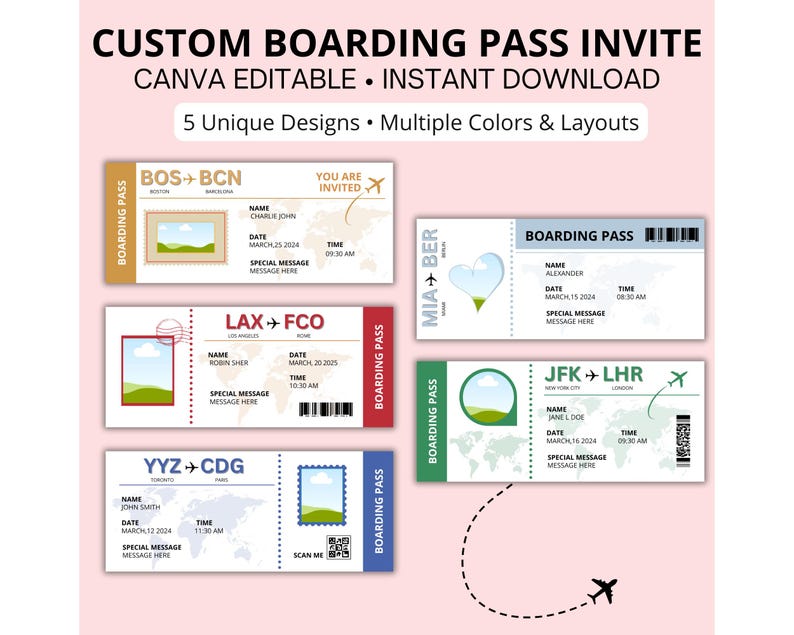 Editable Canva Boarding Pass Invitation, Travel Theme Invite, Custom ...