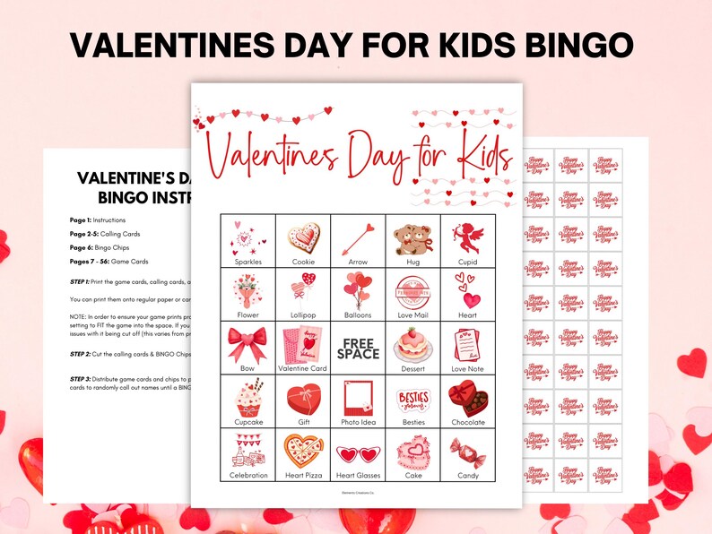 Valentines Day Bingo for Kids, Classroom Valentines Edition, 50 ...