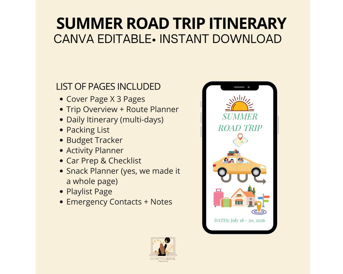 Animated Summer Road Trip Itinerary Template: Editable Canva Trip ...