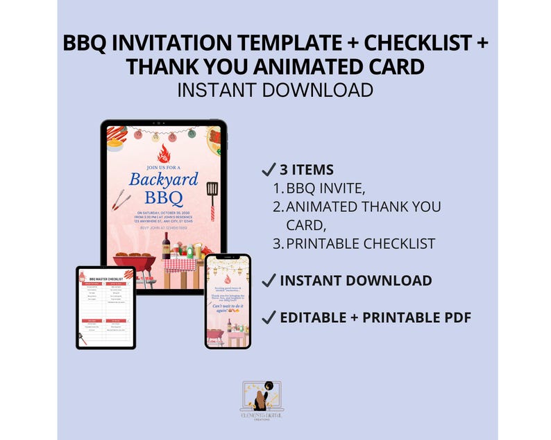 BBQ Invitation Template + Thank You Animated Card + BBQ Party Checklist ...