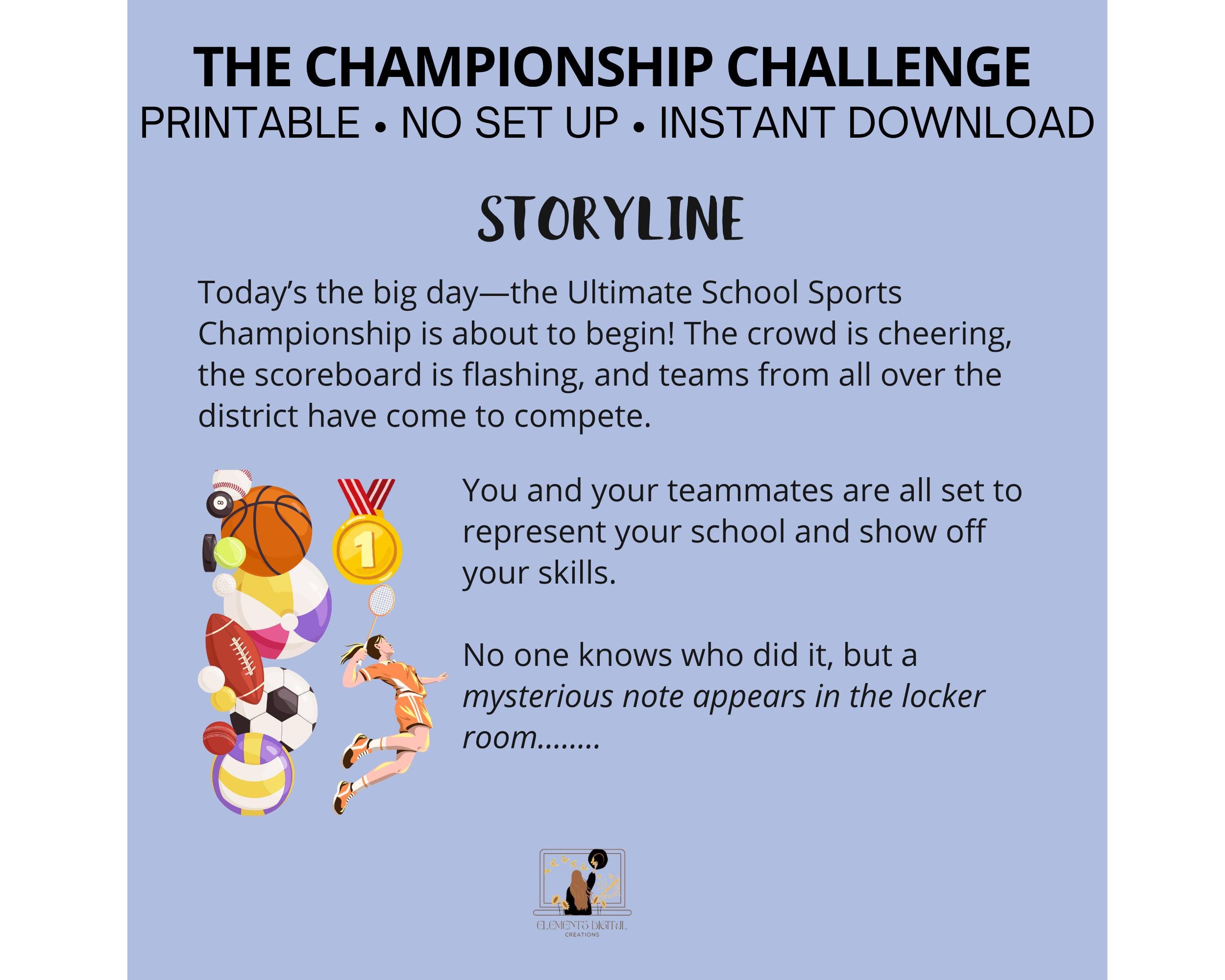 Sports-themed Escape Room: Championship Challenge, Printable Kids ...