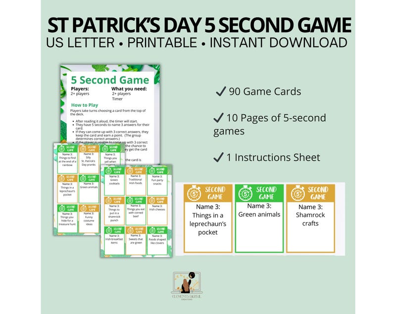 5 Second St. Patricks Day Game, Printable Party Game for Friends ...