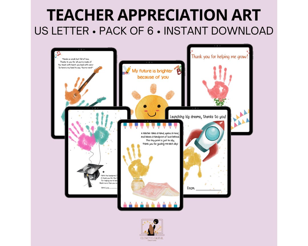 Teacher Appreciation Handprint Art: 6-pack Printable Keepsakes (8.5x11 ...