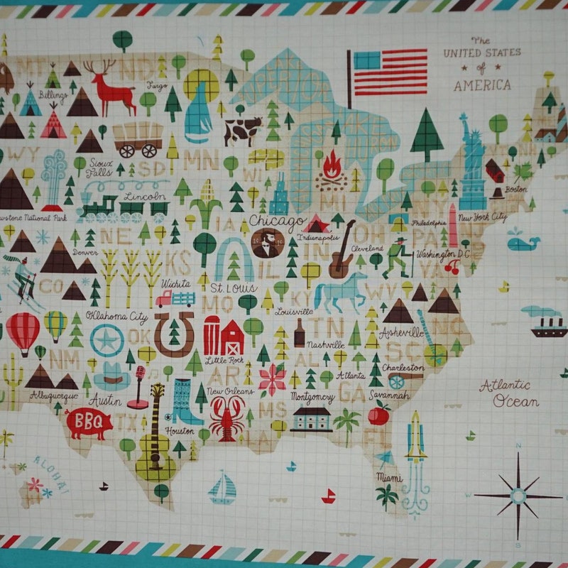 Usa Map Fabric Panel - Etsy