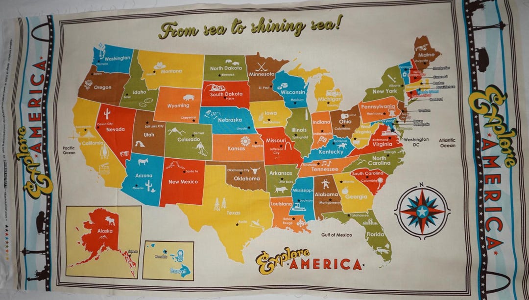 Explore America Map Panel by Robert Kaufman - Etsy