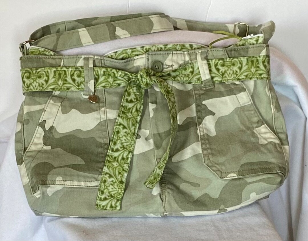 Camo Jean Purse/recycled Camo Handbag/green Camo Bag/shoulder or ...