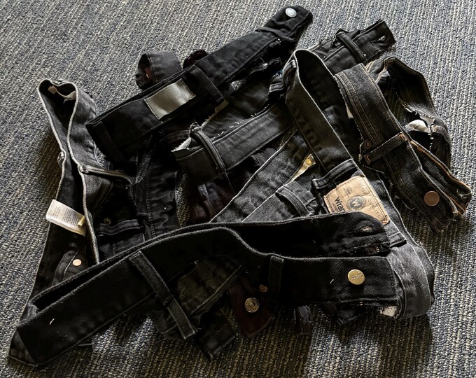 10 Black Jean Waistbands/denim Logo Waistbands/denim Scraps/jean Pieces/jean Belt Loops - Etsy