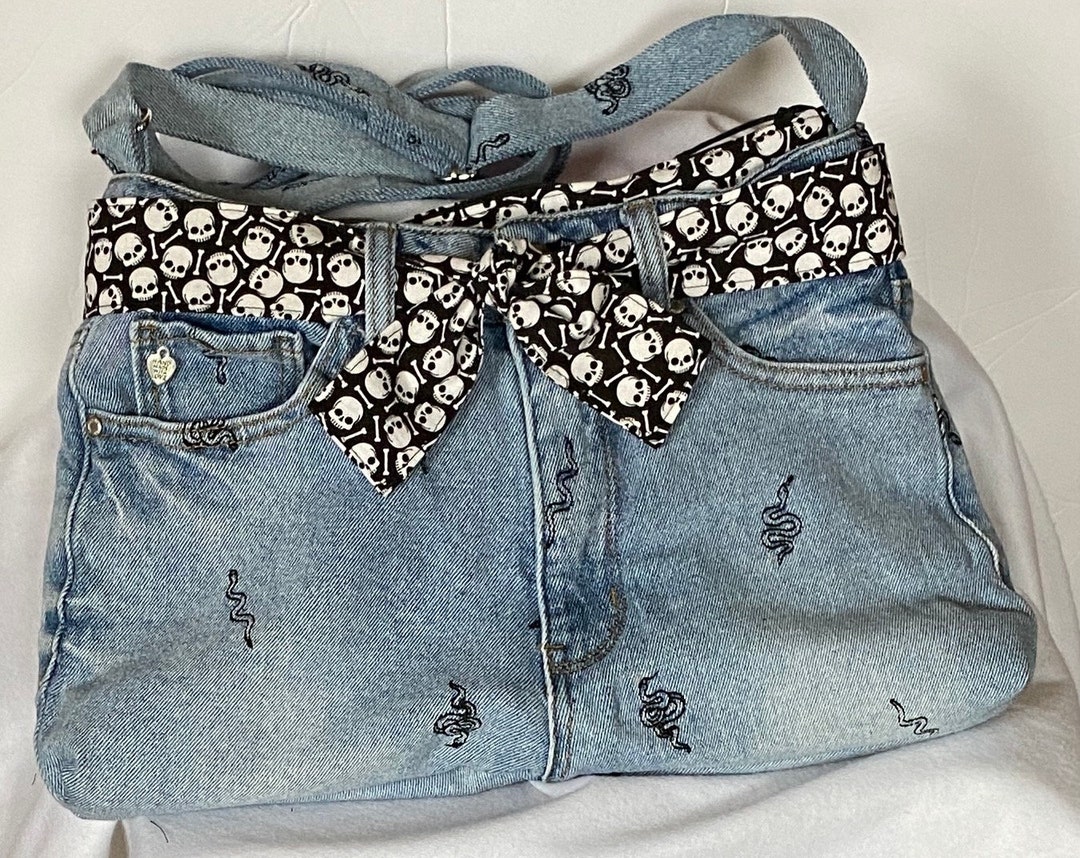 Snakes and Skulls Denim Purse/upcycled Jean Handbag/skull Bag/snake ...