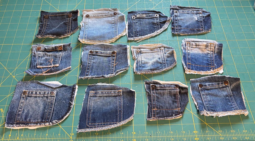 12 Blue Denim Coin Pockets/salvaged Jean Pockets/black Coin Pockets ...