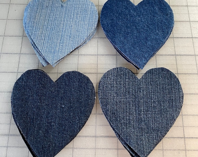 50 Hand Cut, Sew-on Small Denim Hearts2.5 X 2.25 Clean Recycled ...