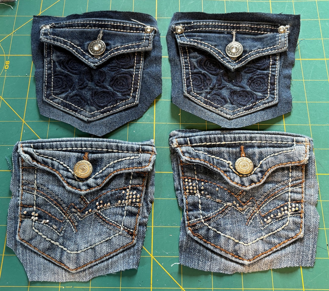 2 Sets Button Back Pockets/denim Pockets/blue Jean Button Back Pockets ...