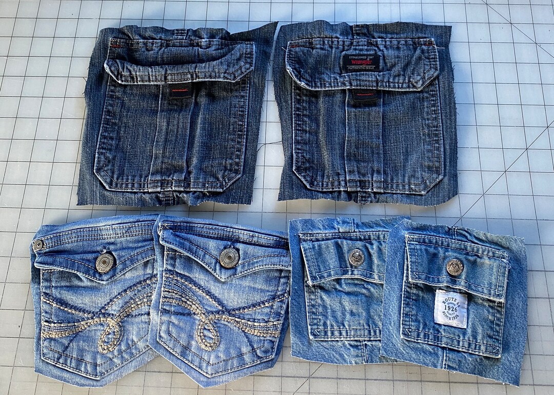 3 Pairs Salvaged Button Back Pockets/jean Pockets/denim Button - Etsy