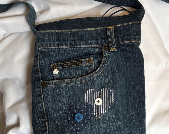 Small Crossbody Recycled Denim Bag/zippered Cell Phone Purse/small ...