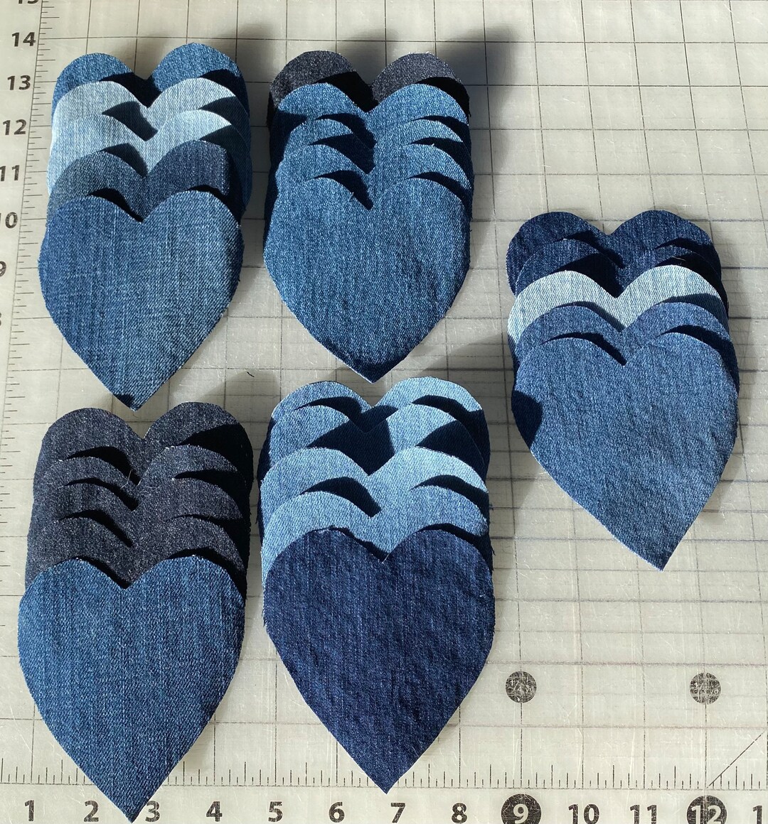 25 Hand Cut Denim Hearts/4x4-1/4/fabric Hearts/blue Jean - Etsy
