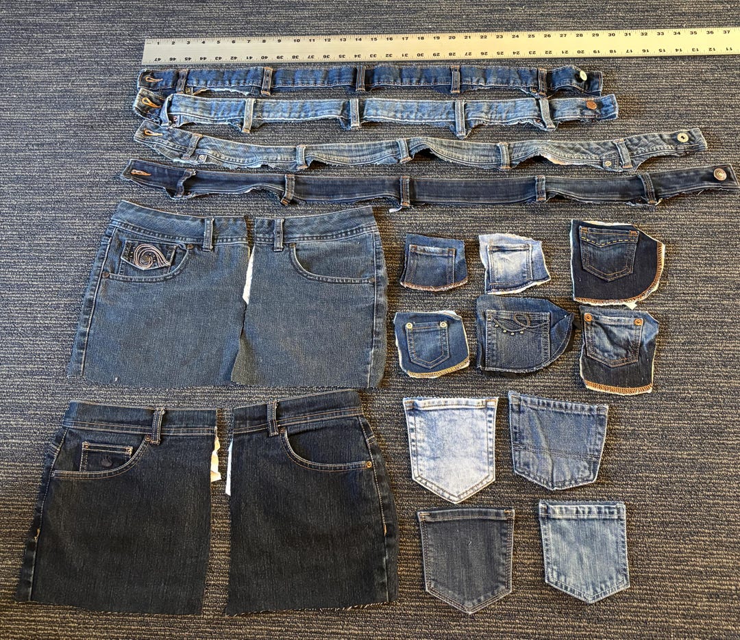 Assorted Bundle Denim Scraps/jean Waistbands/denim Pockets/jean Fronts ...