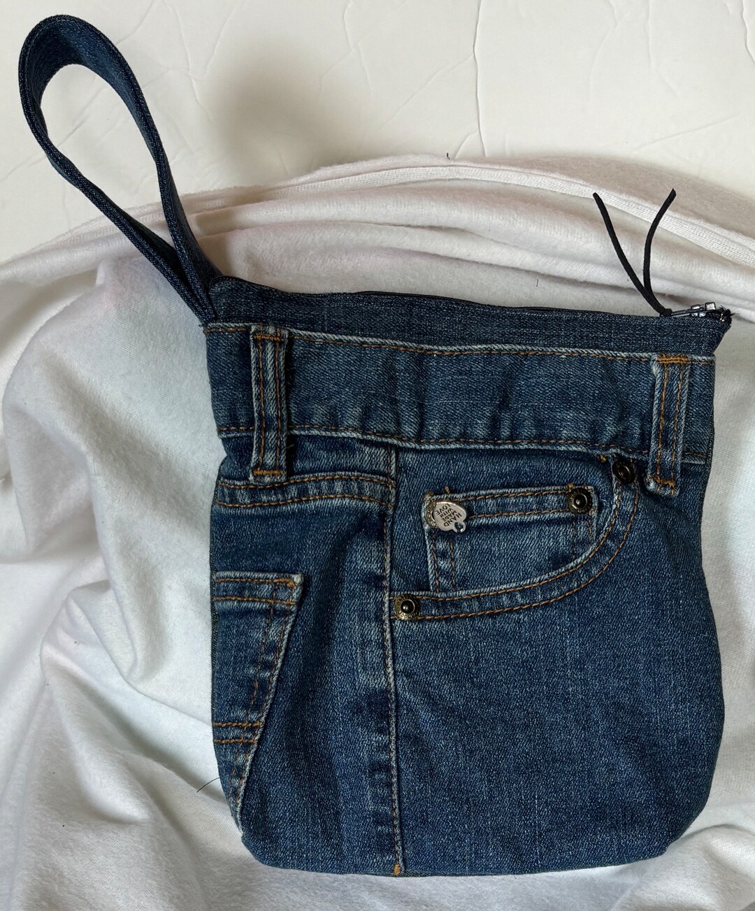 Blue Jean Wristlet Purse/lining With Zipper/recycled Jean Purse/denim ...