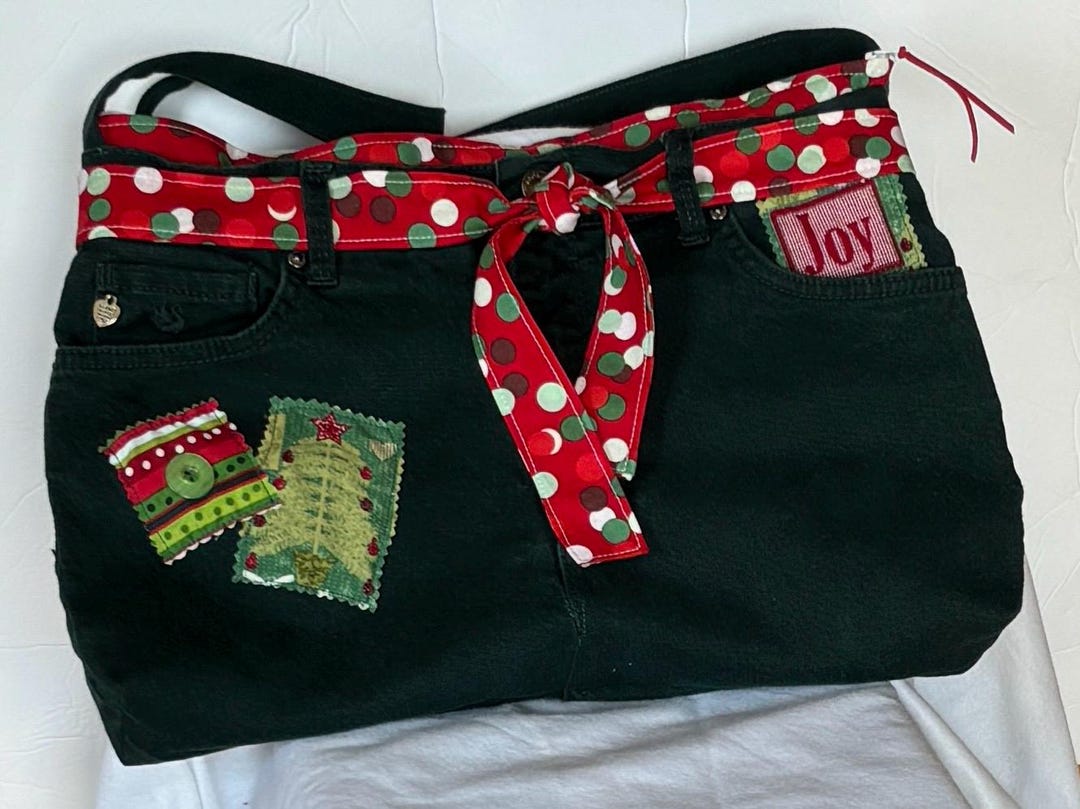 Green Christmas Purse/large Christmas Purse/green Denim Bag/green ...