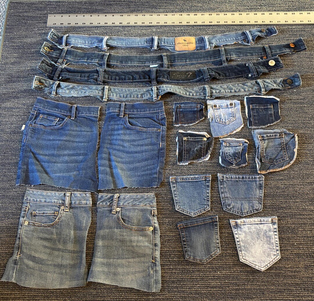 Assorted Bundle Denim Scraps/jean Waistbands/denim Pockets/jean Fronts ...