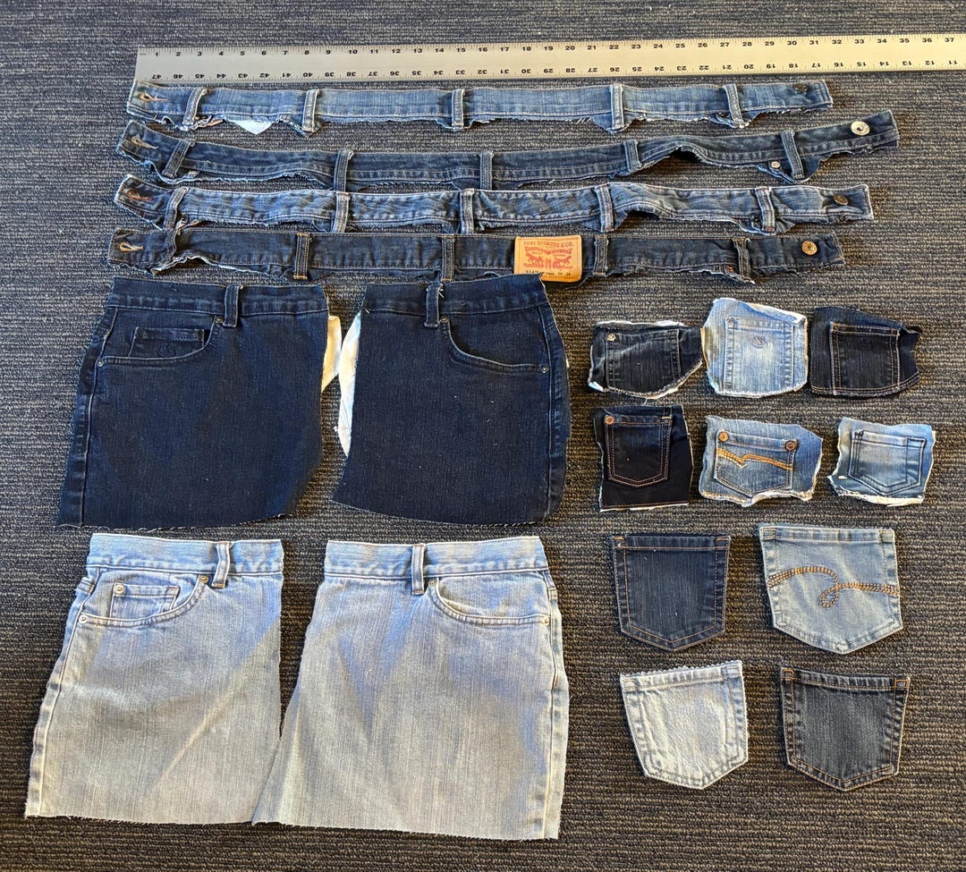 Assorted Bundle Denim Scraps/jean Waistbands/denim Pockets/jean Fronts ...