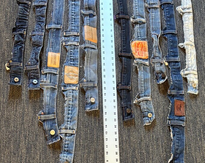 10 One Piece Blue Jean Waistbands/denim Logo Waistbands/denim Scraps/jean Pieces/jean Belt Loops ...