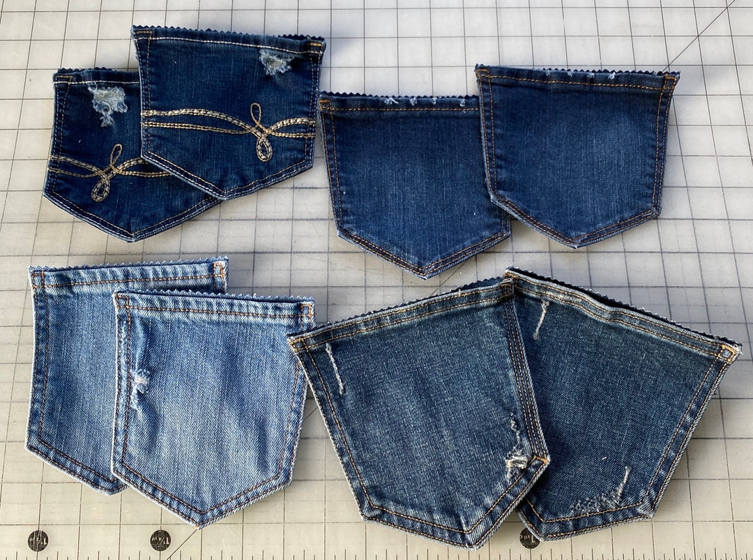 4 Sets Distressed Blue Jean Back Pockets/distressed Denim Pockets/jean ...