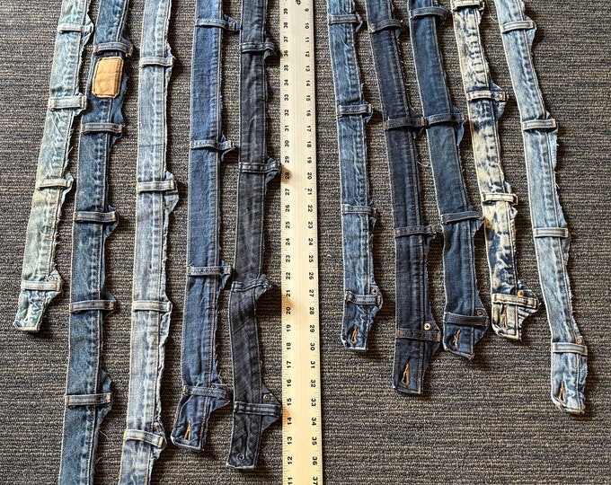 10 One Piece Jean Waistbands/denim Logo Waistbands/denim Scraps/jean Pieces/jean Belt Loops - Etsy