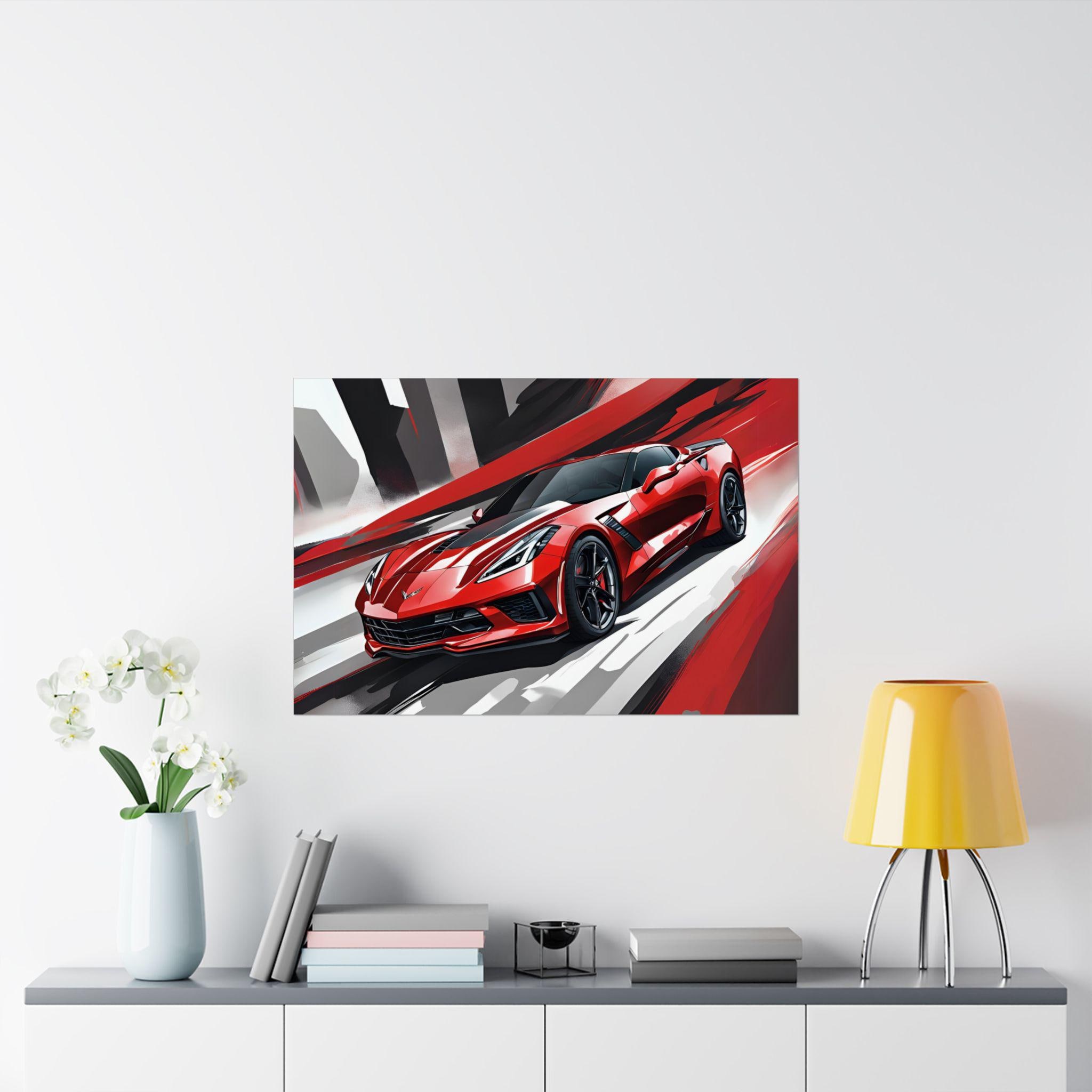Corvette Wall Art Print, Chevrolet Corvette Muscle Car Poster, Vintage ...