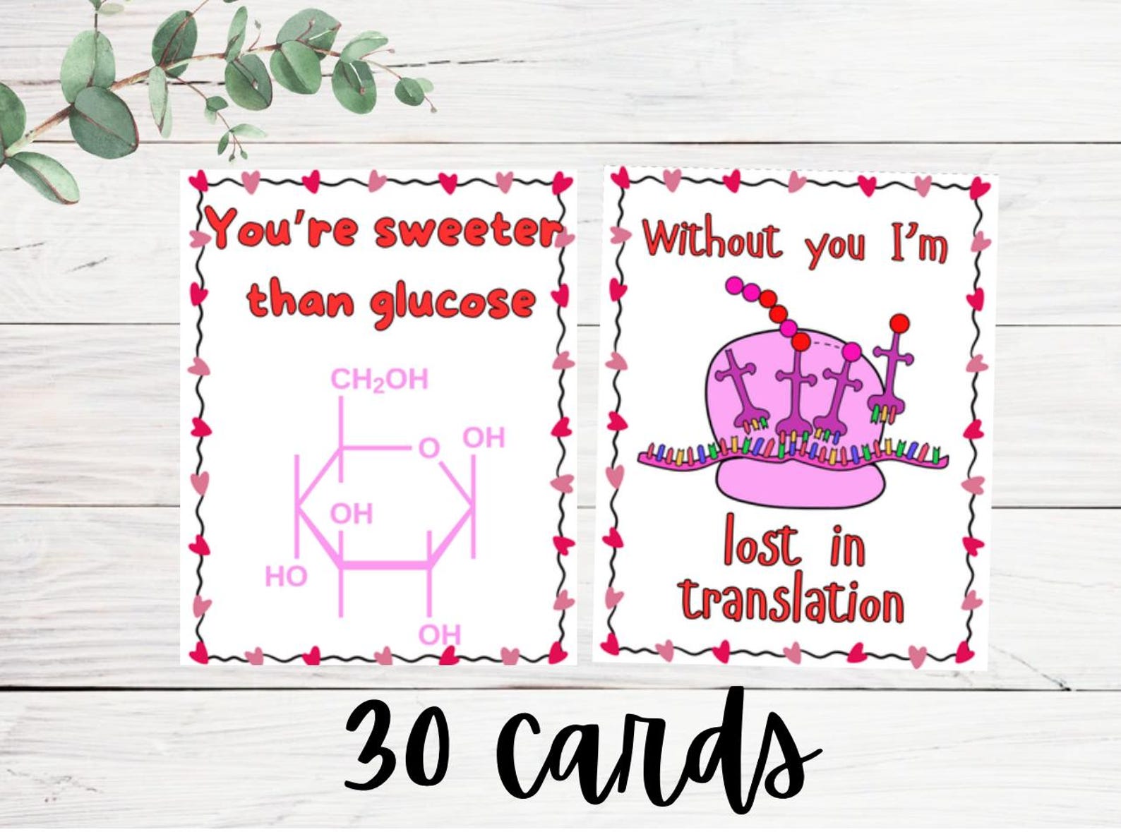 Biology Valentines Day Cards 30 Card Class Set, Teachers, Students, Lab ...