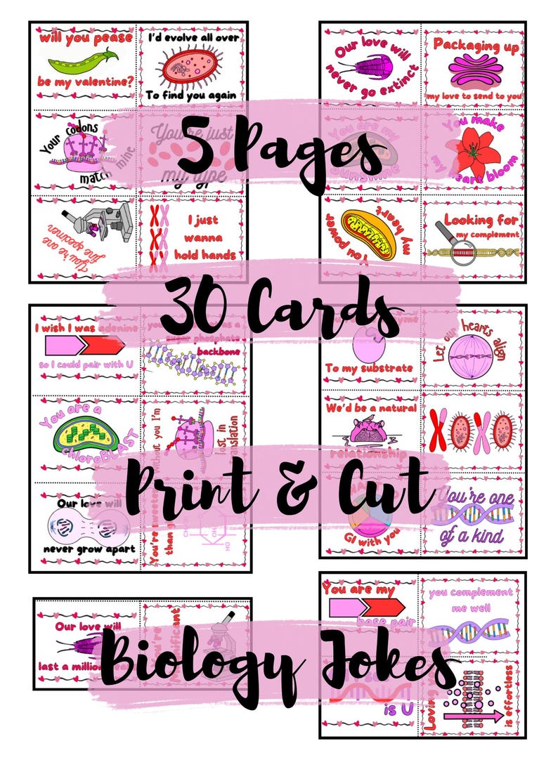 Biology Valentines Day Cards 30 Card Class Set, Teachers, Students, Lab ...