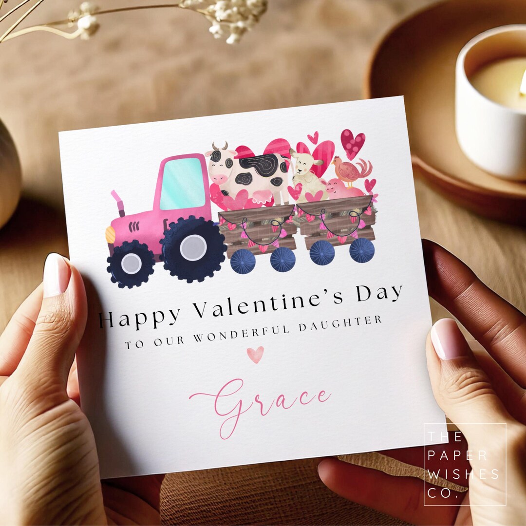 Personalised Valentine’s Day Card for Daughter - Cute Tractor and Farm ...