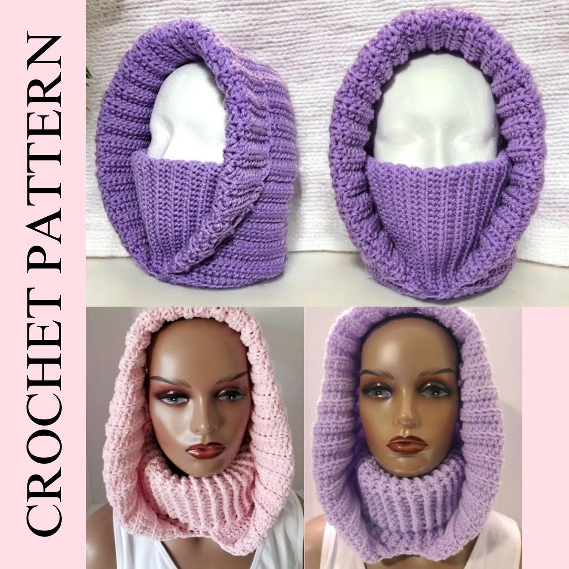 Crochet Balaclava Pattern | Turtleneck Hoodie Pattern | Hooded Cowl ...