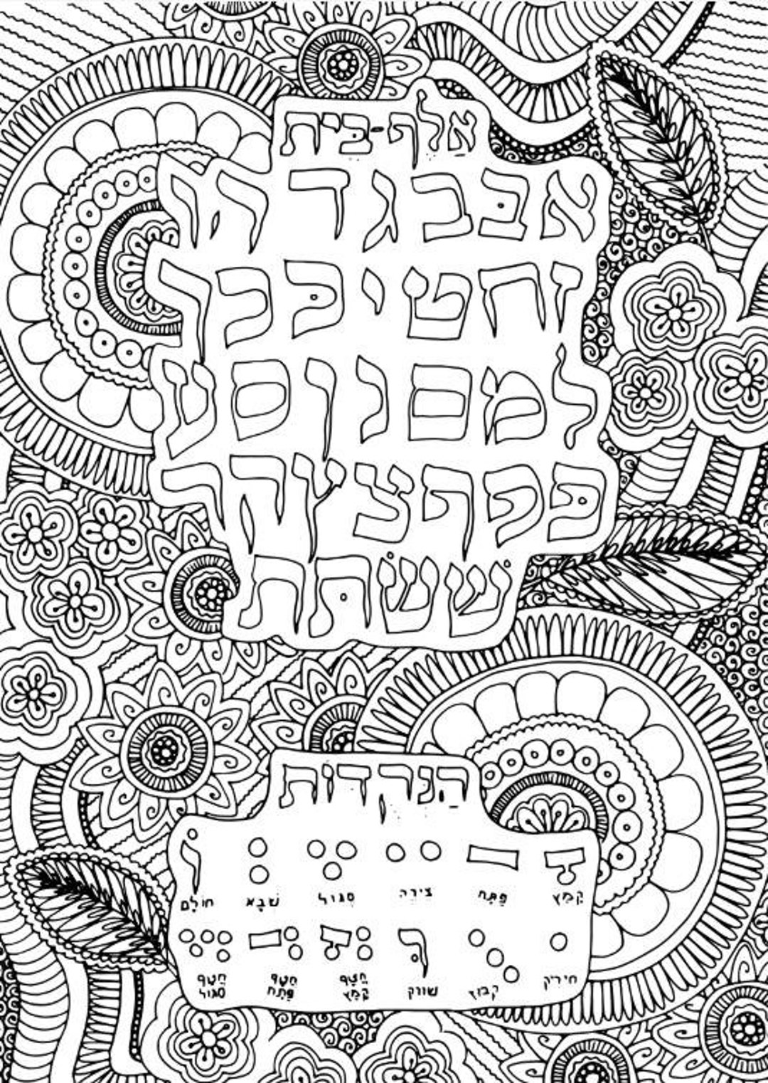 Alef Bet, Alef Beis, Hebrew, Art, Jewish, Coloring, Mural, 24 by 36 ...