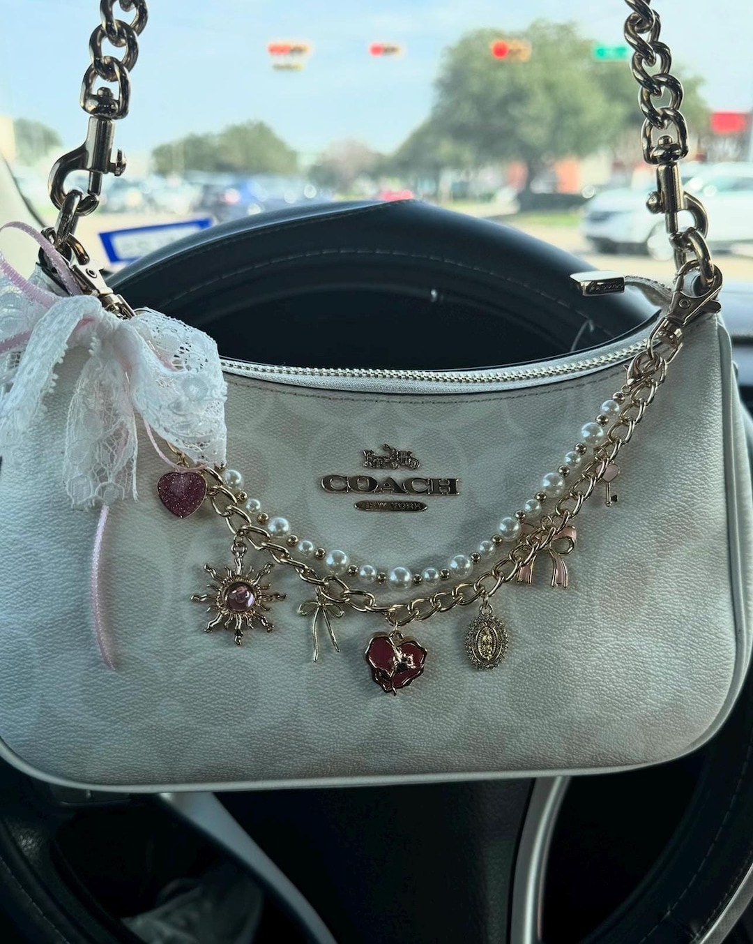 Customizable Purse Charm Chain: Pearl & Gold Bag Accessory - Etsy