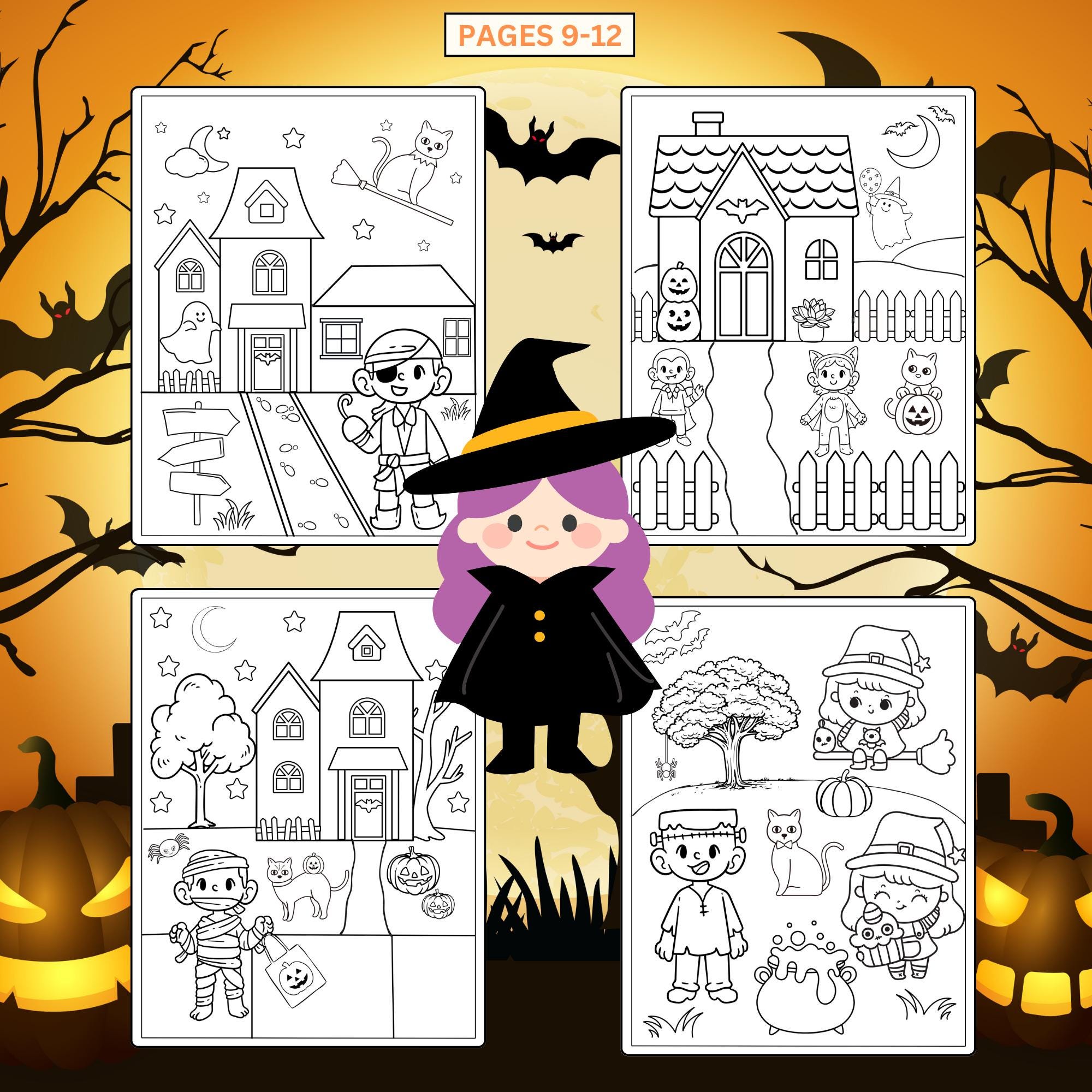 Halloween Spooky Kid Coloring Pages Children Toddler Preschool ...