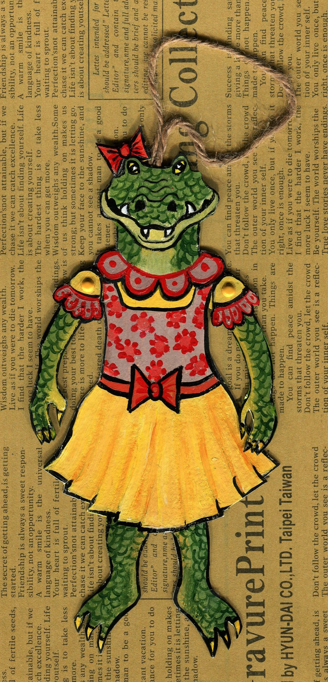 Adorable Alligator Paper Doll. One of a Kind, Unique Wrapping Décor ...