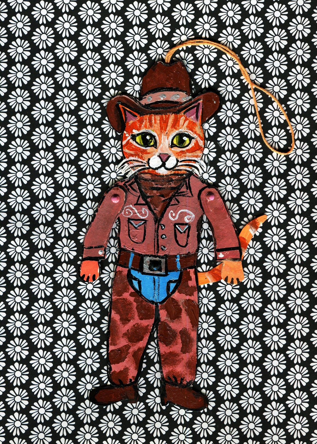 Orange Tabby Cowboy Kitty Cat Paper Doll. One of a Kind, Unique ...
