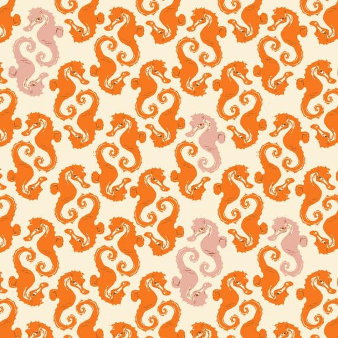 OOP HTF One Yard 22 Inches Mendocino Orange Pink Seahorse Fabric by ...