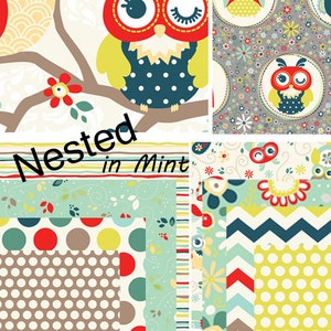 OOP HTF 20 in Nested Owls Aqua Mint Adorn It Fabric Collection Huge ...