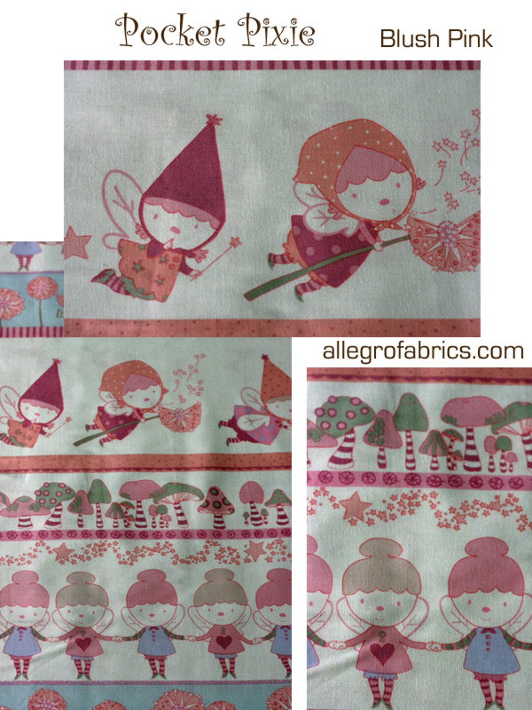 HTF OOP One Yard Pocket Pixie Alexander Henry Fabric Blush Pink Fairy ...