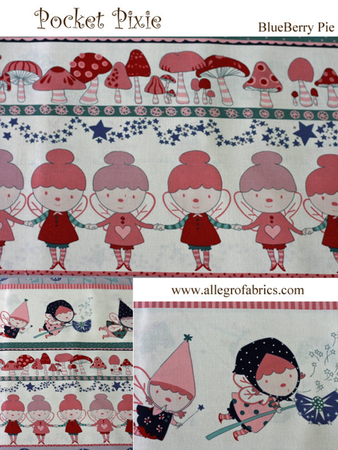 HTF OOP 21 Inches Pocket Pixie Alexander Henry Fabric Blueberry Fairy ...